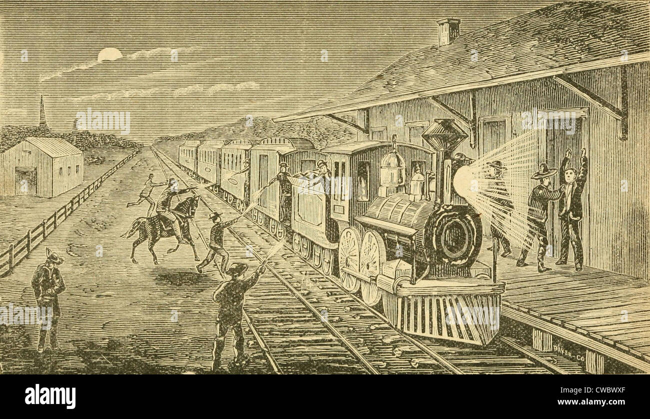 The Texas Express train being robbed by seven mounted robbers at ...