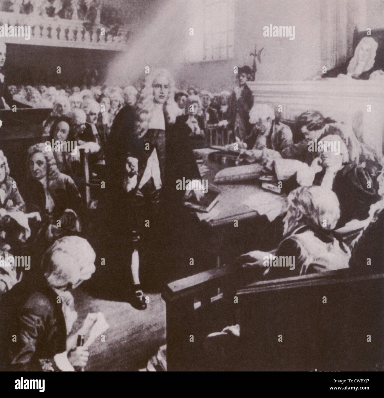 Peter Zenger's Philadelphia lawyer, Andrew Hamilton, defying court ...