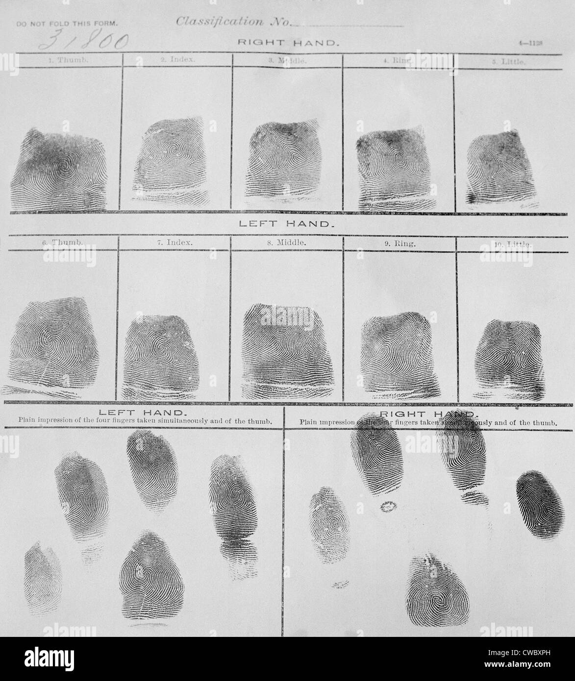 Fingerprint record sheet from the Navy Department in 1912. Fingerprints ...