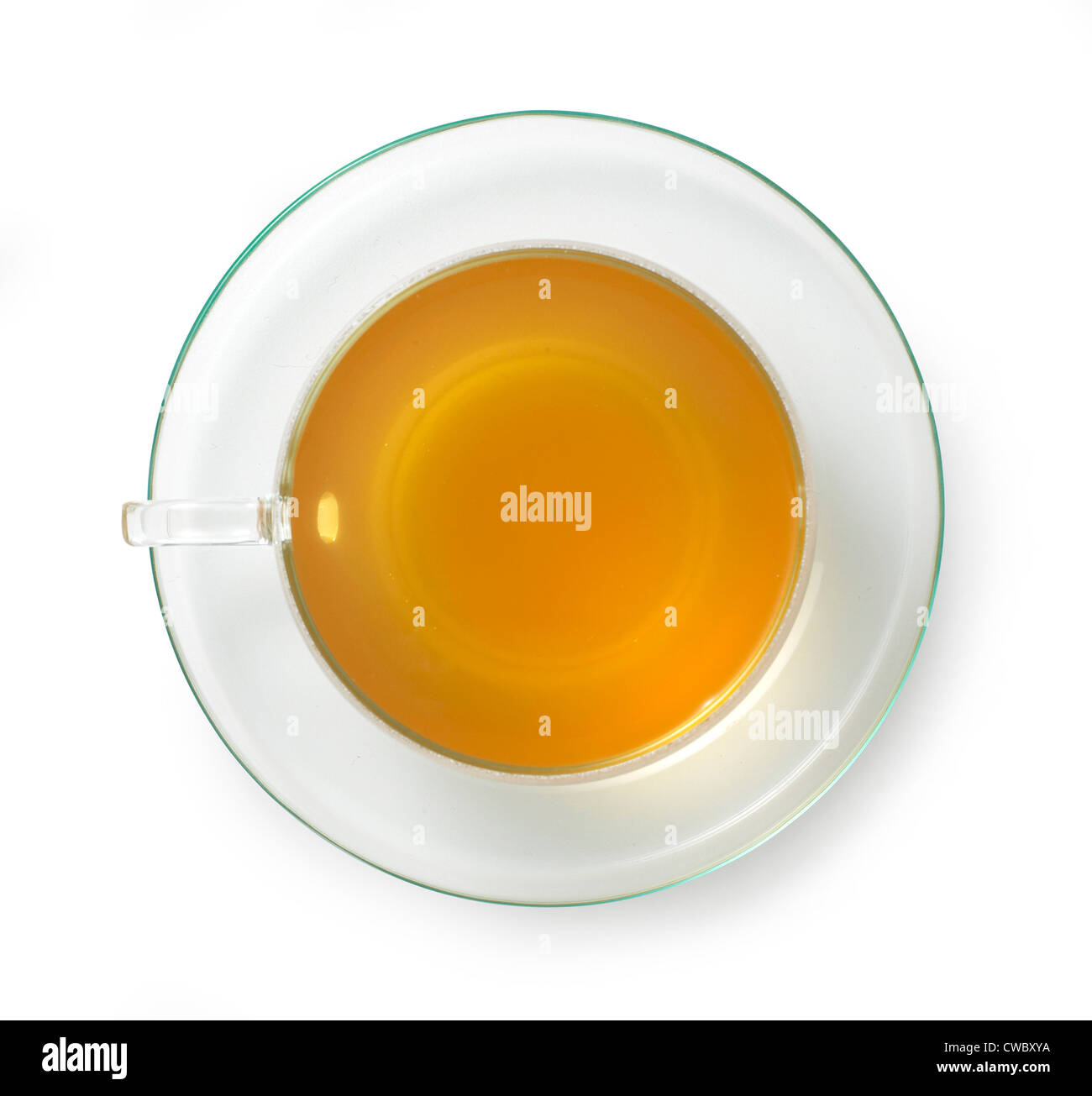 Overhead view of cup of green tea Stock Photo - Alamy