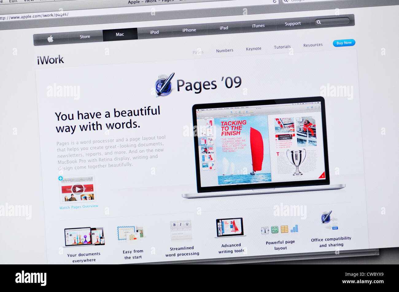 Apple iWork website - Pages software Stock Photo - Alamy