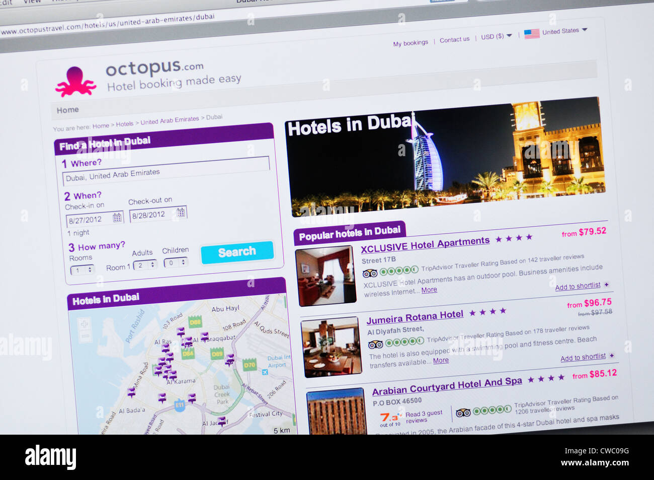 Octopus Travel website - Dubai hotel search Stock Photo - Alamy
