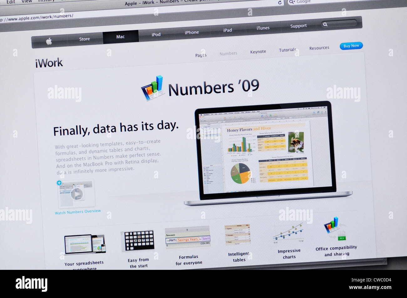 Apple iWork website - Numbers 09 software Stock Photo - Alamy