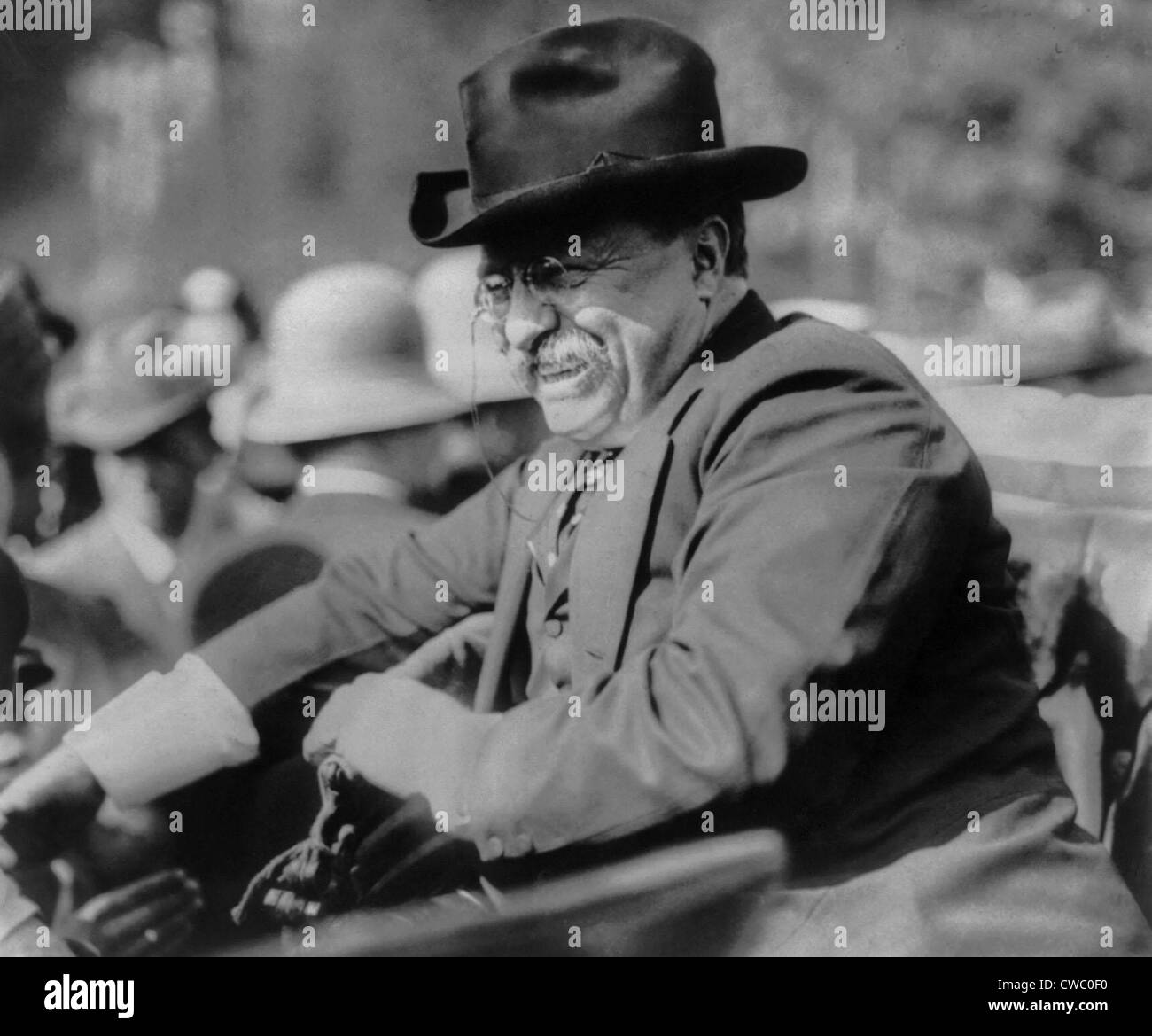 Former President Theodore Roosevelt (1858-1919) smiling from an ...