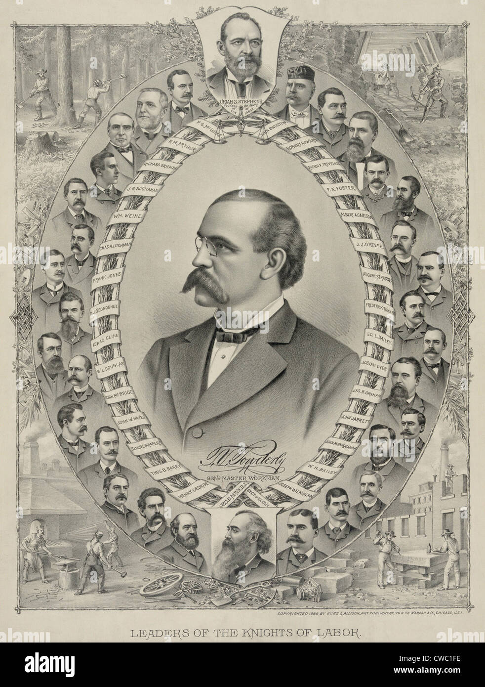 Terence Vincent Powderly (1849-1924) portrait is surrounded by 32 ...