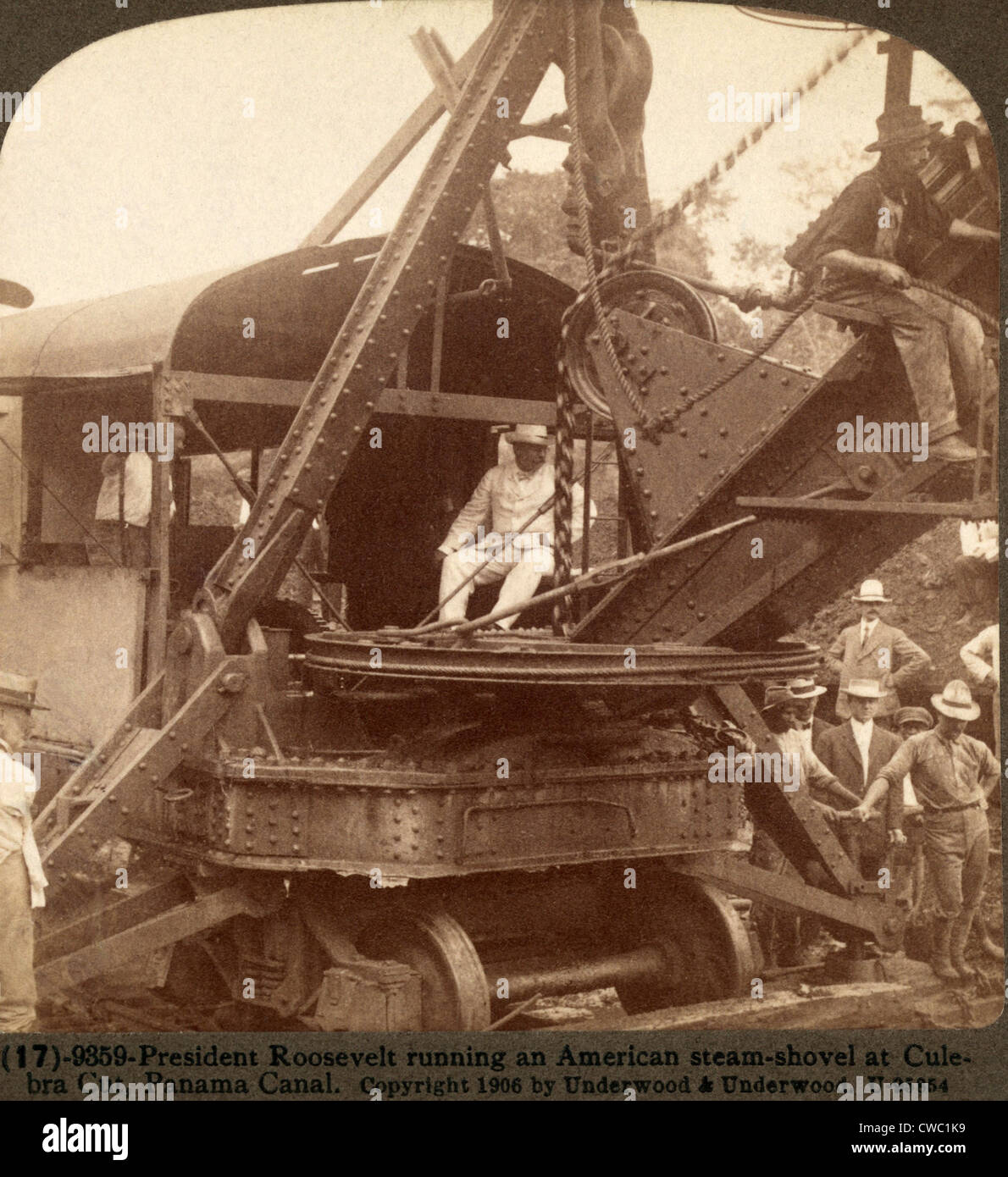 President Roosevelt running an American steam-shovel at Culebra Cut ...