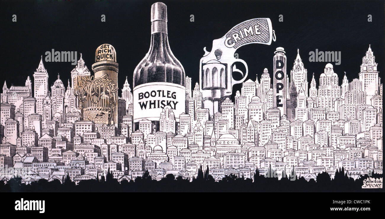 Winsor MaCay 1920's cartoon depicts a cityscape of Bootleg Whisky Crime ...