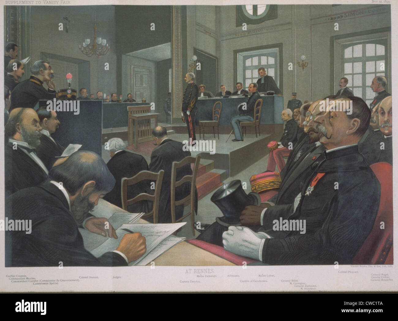 Courtroom scene of the espionage trail of Captain Alfred Dreyfus at ...