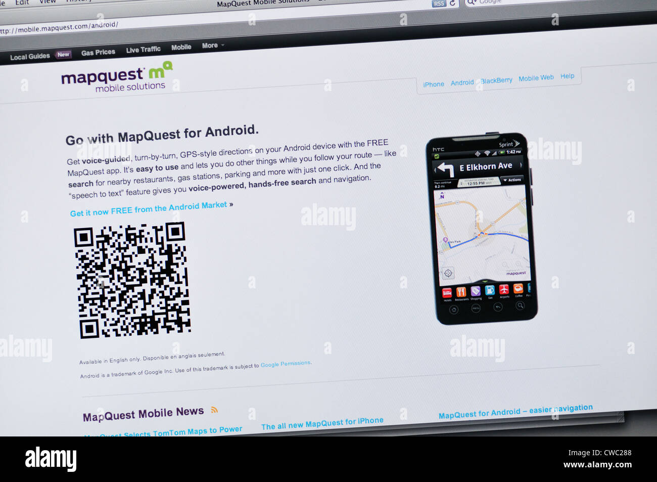 Mapquest Android app website Stock Photo - Alamy