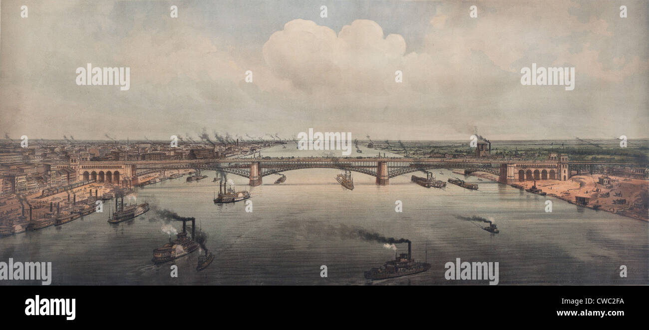 The St. Louis Bridge now named Eads Bridge over the Mississippi River ...