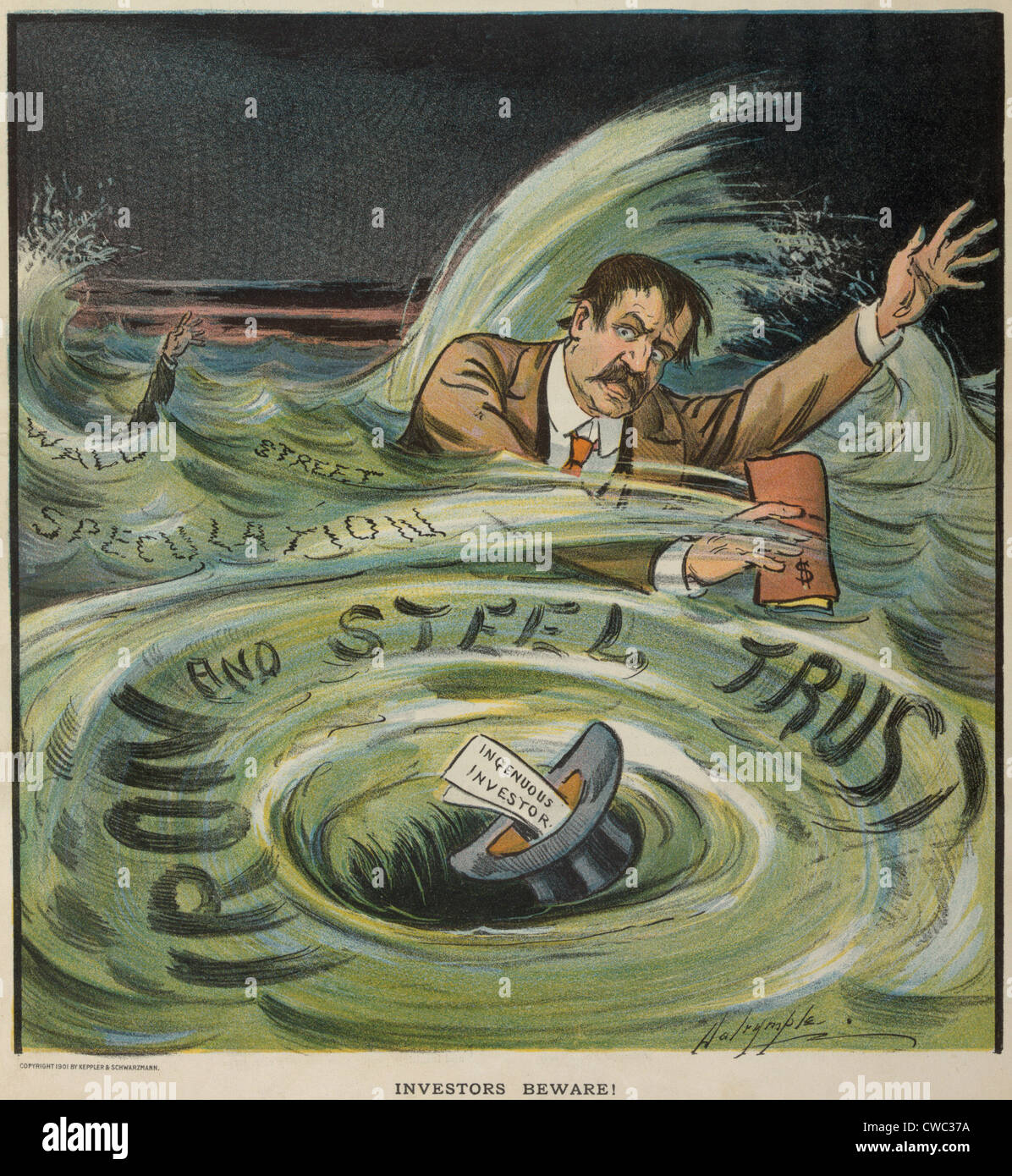 INVESTORS BEWARE Cartoon shows investors drowning in rough seas labeled ...