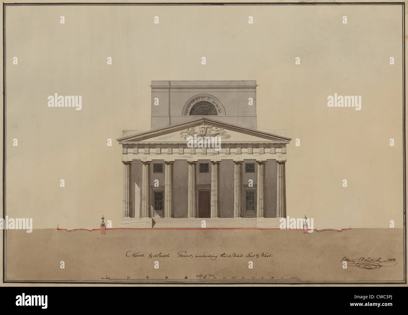 Architect's drawing for the 2nd Bank of the United States chartered in ...