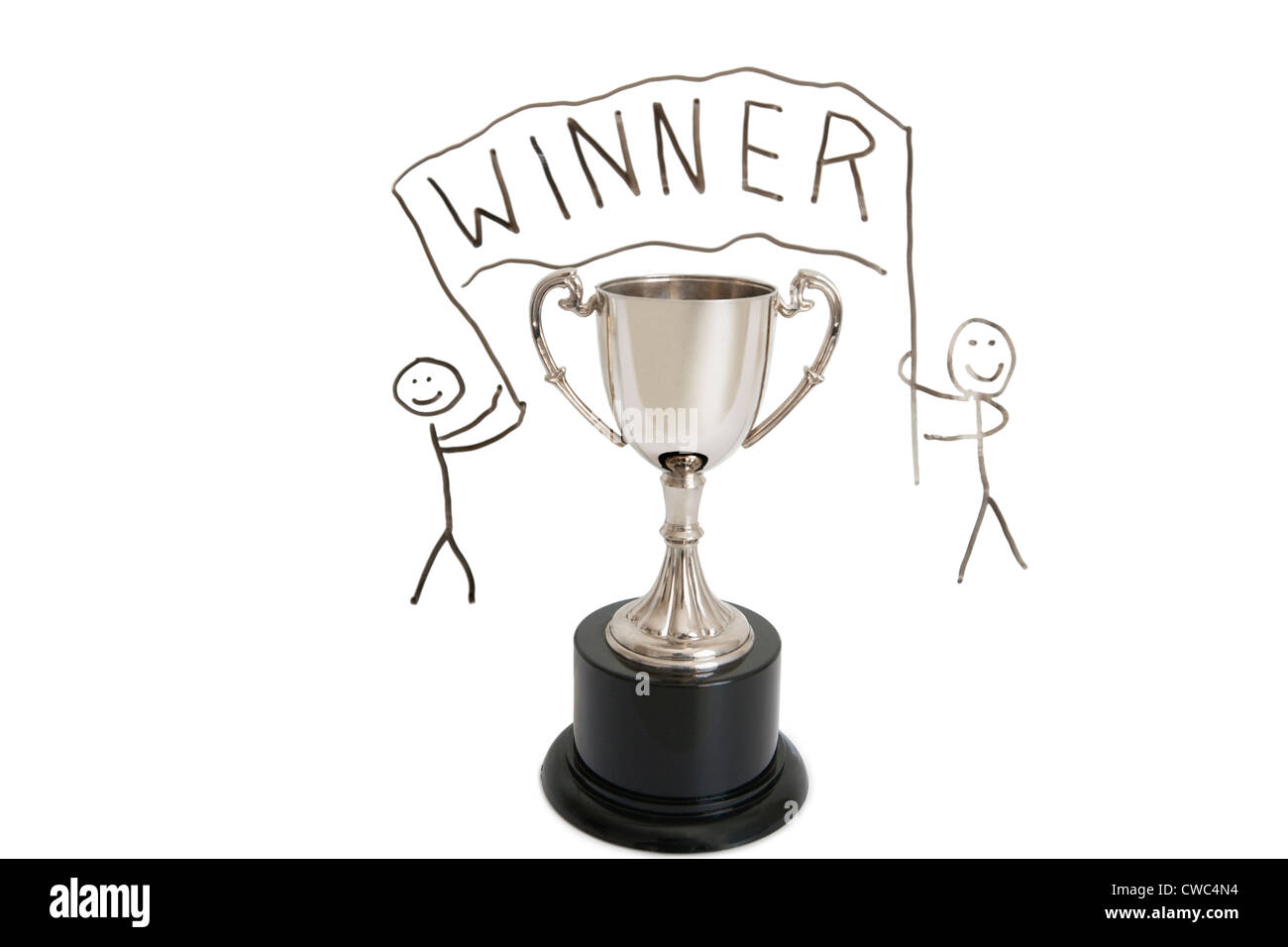 Trophy over stick figure drawing on whiteboard Stock Photo - Alamy