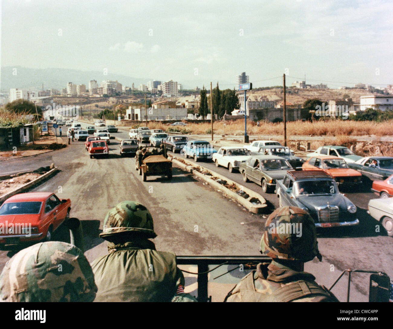 US Marines patrol the streets of Beirut Lebanon in a truck during a ...