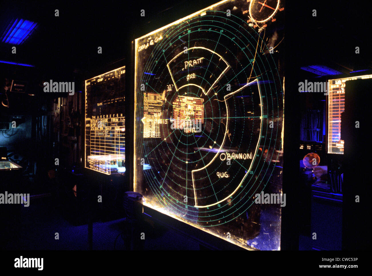 View of a radar scope aboard the amphibious assault ship USS NASSAU ...