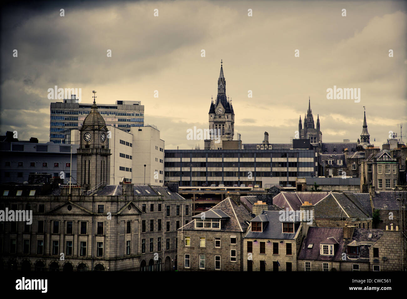 Cityscape of Aberdeen, taken from the ferry as it leaves the harbour on ...