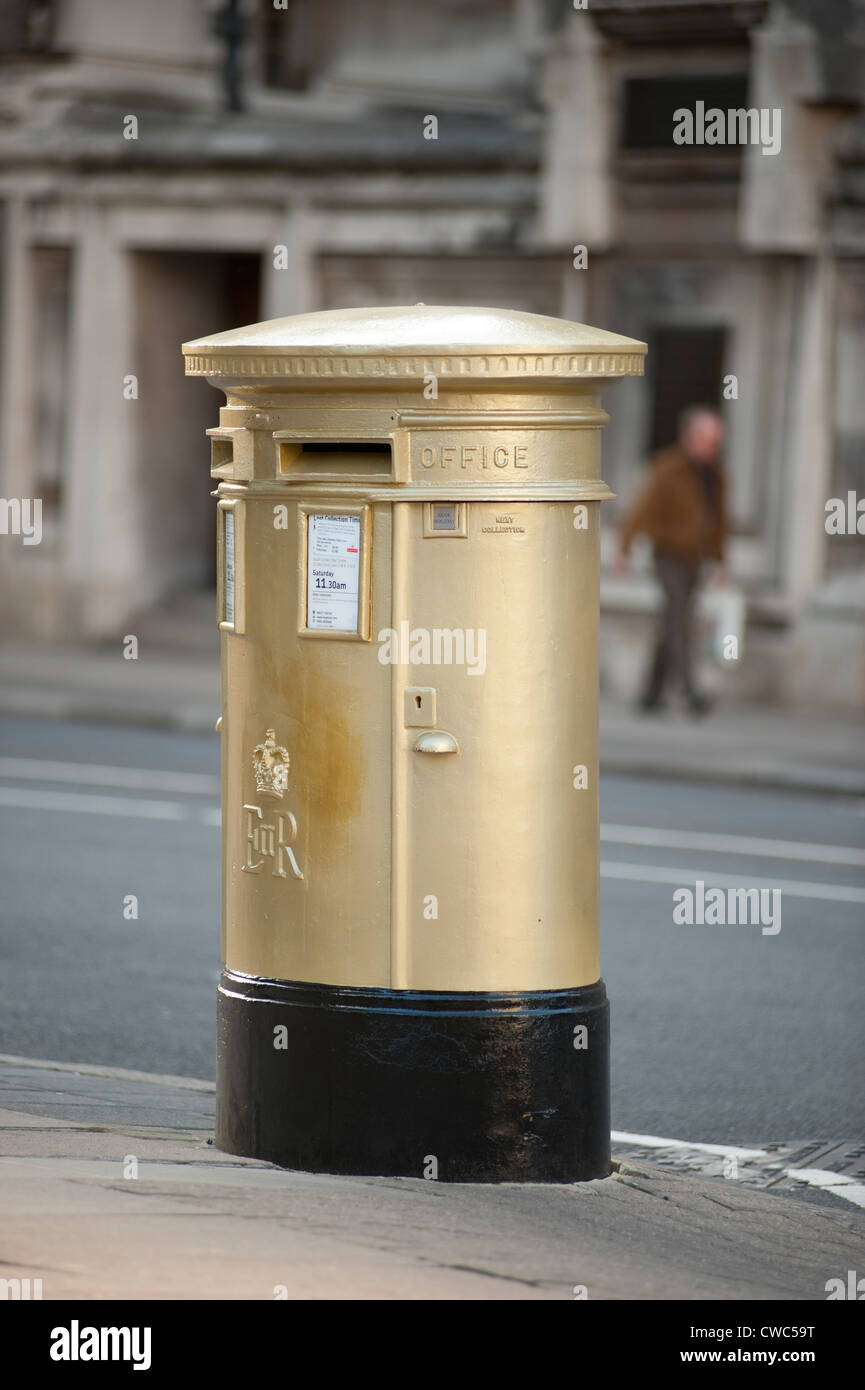 Post Office pillar (post/mail) box in central London painted gold to ...
