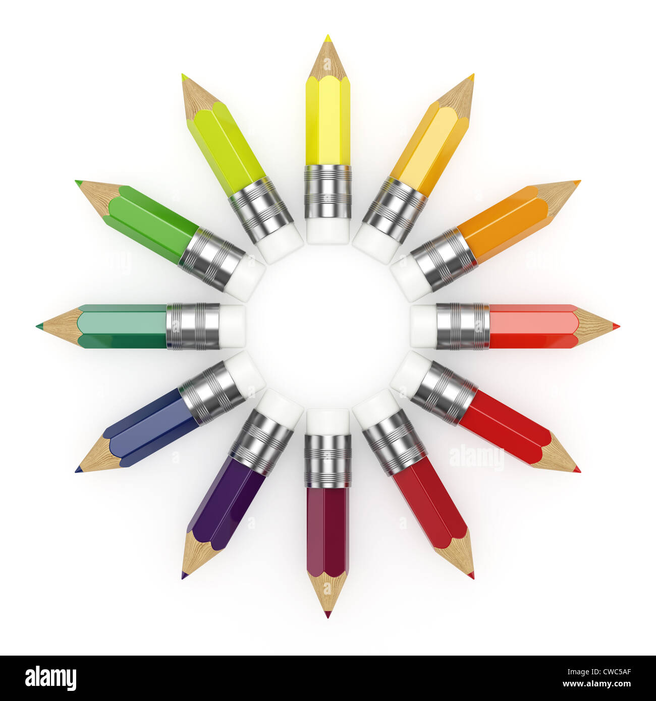 Illustration of colorful pencils wheel on white background Stock Photo ...