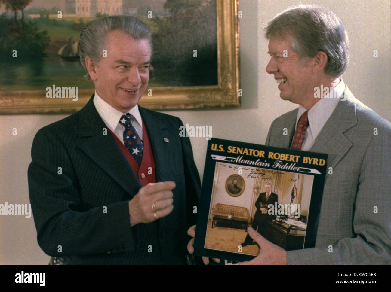 Senator Robert Byrd 1917-1910 presenting President Jimmy Carter a copy ...