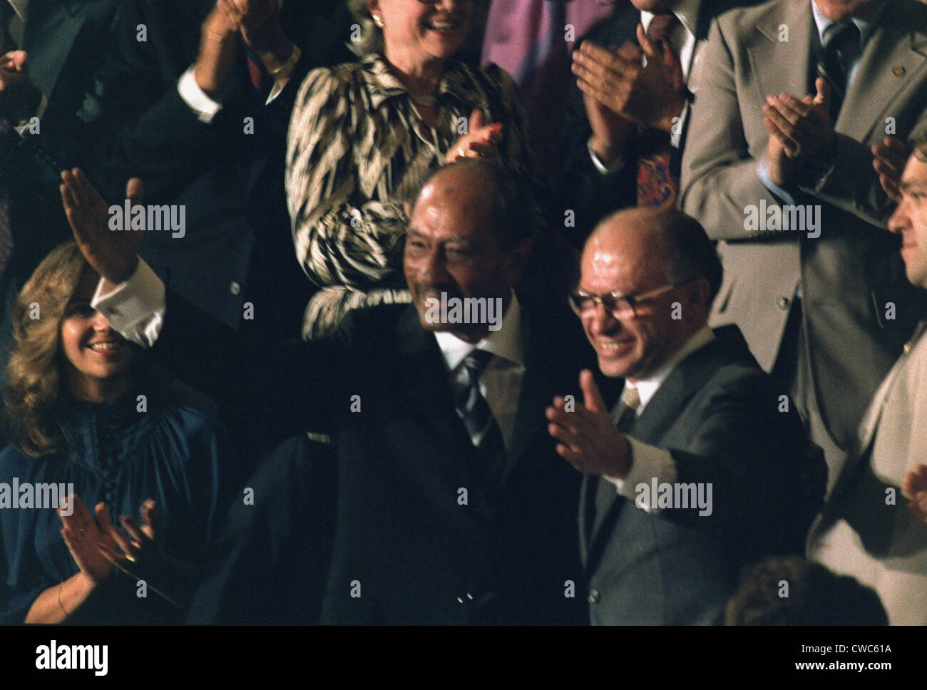 Anwar Sadat and Menahem Begin receive applause at the US Capitol before ...