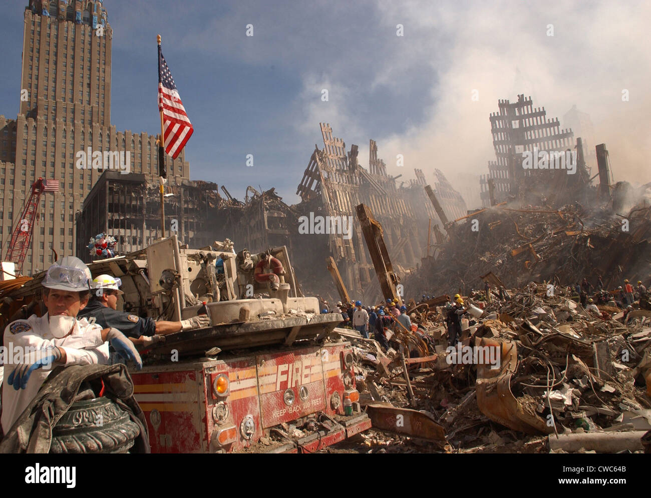 Urban search and rescue teams inspect the wreckage at the World Trade ...