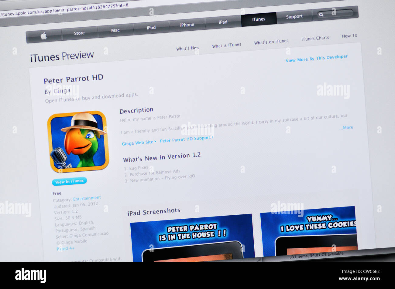 Peter Parrot HD app website - fun and interactive character Stock Photo ...