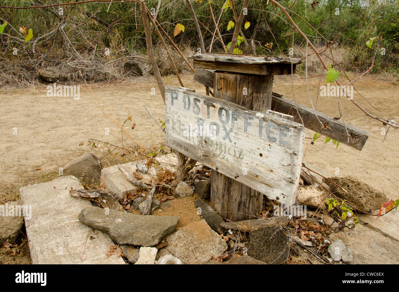 Ecuador, Galapagos, Floreana, Post Office Bay. Historic post office ...