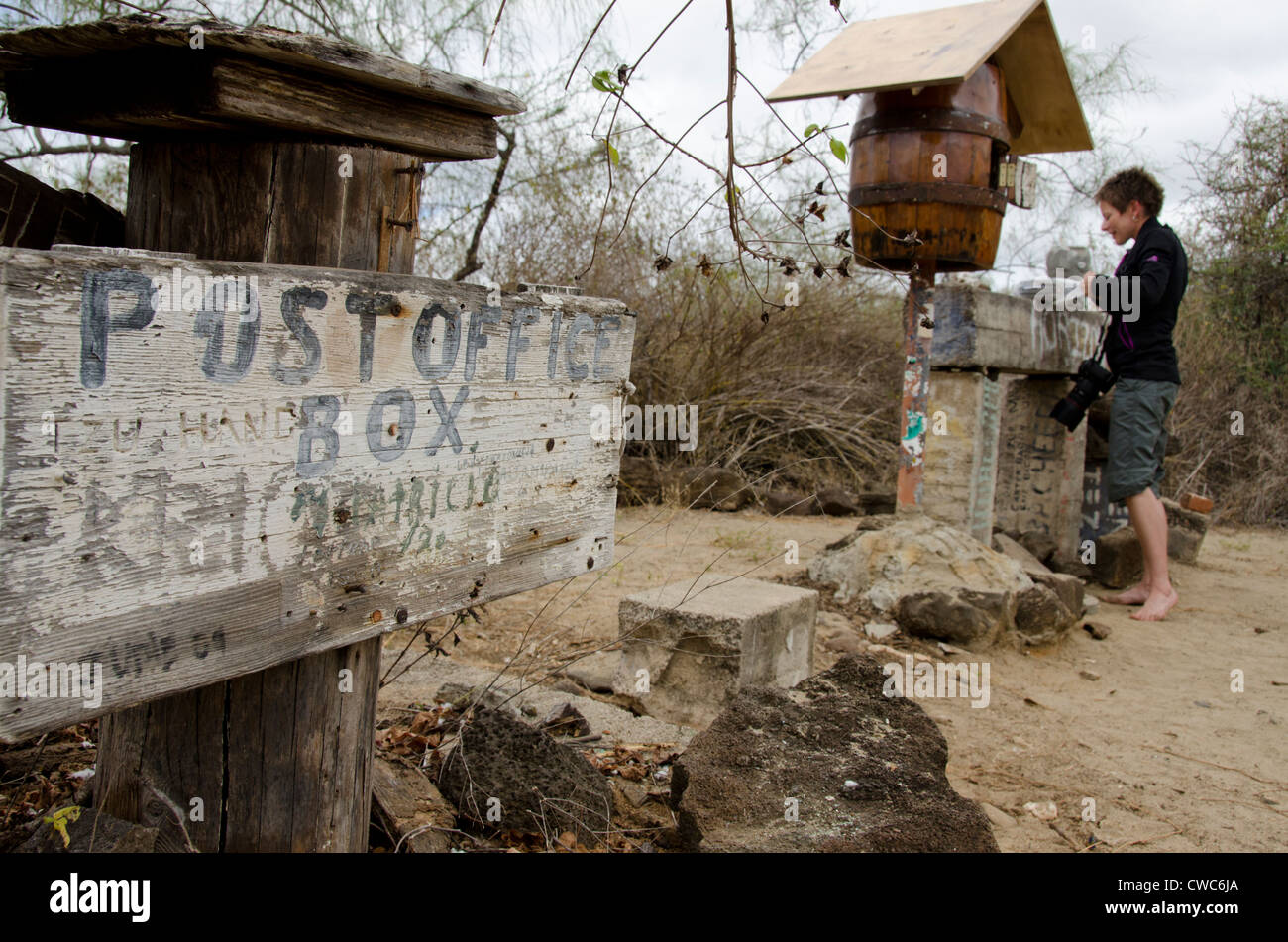 Ecuador, Galapagos, Floreana, Post Office Bay. Historic post office ...