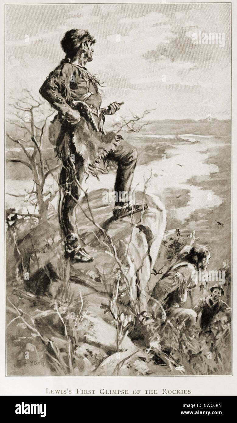 Meriwether Lewis taking in his first glimpse of the Rocky Mountains ...