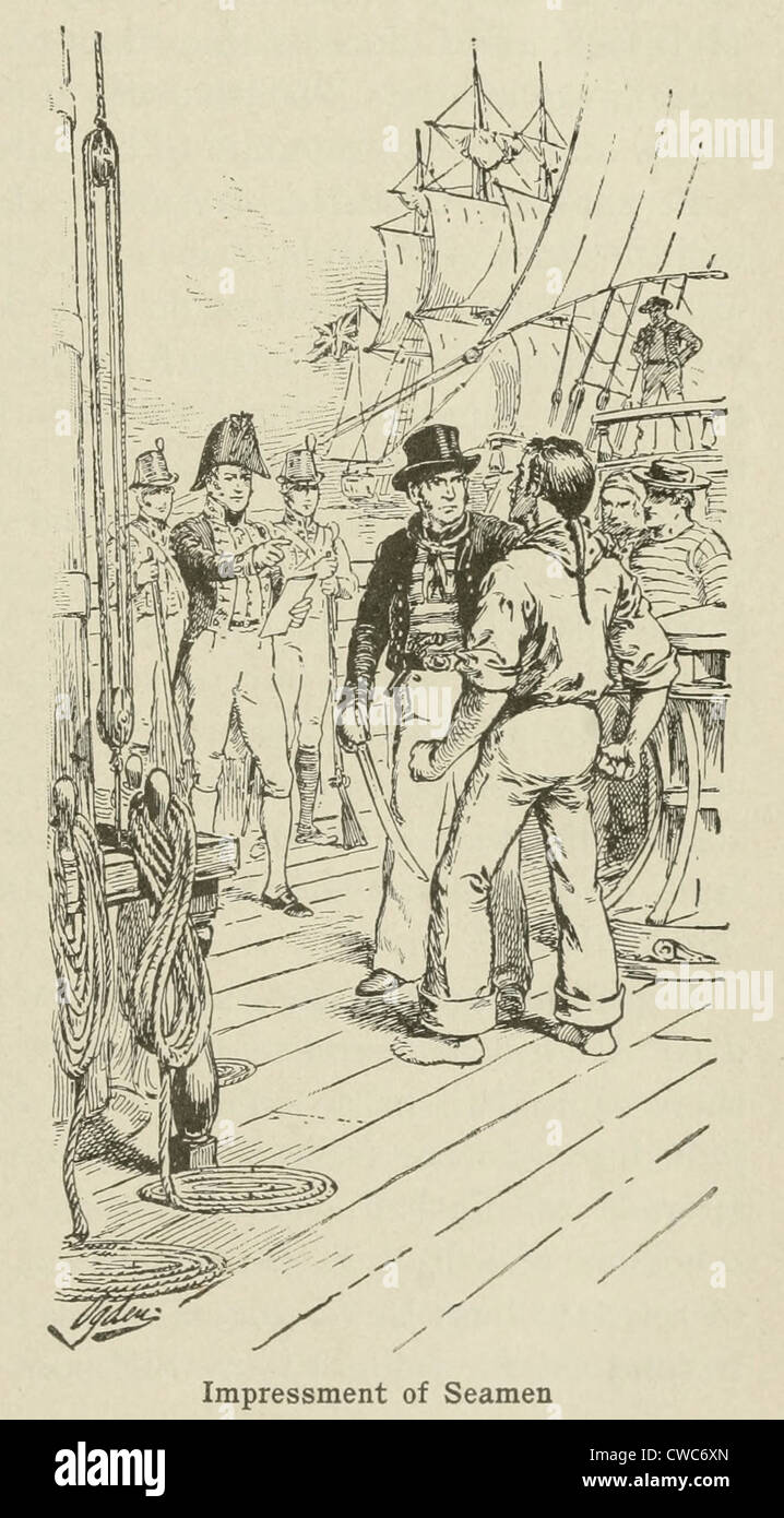 British officers impressing a seaman after boarding an American ship ...