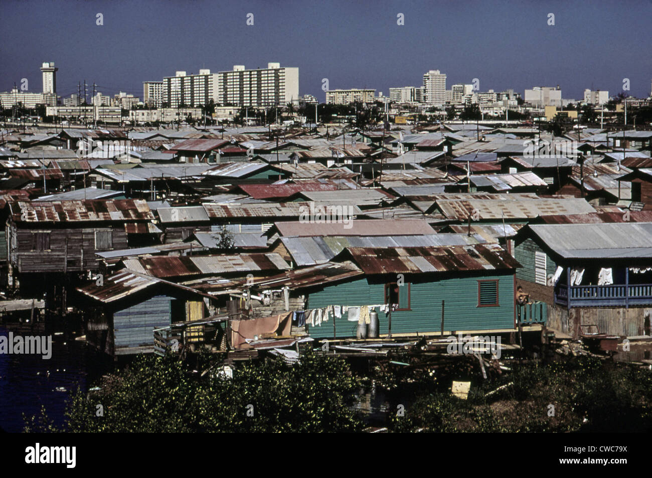 San Juan Puerto Rico. Modern buildings contrast with shanties along the ...