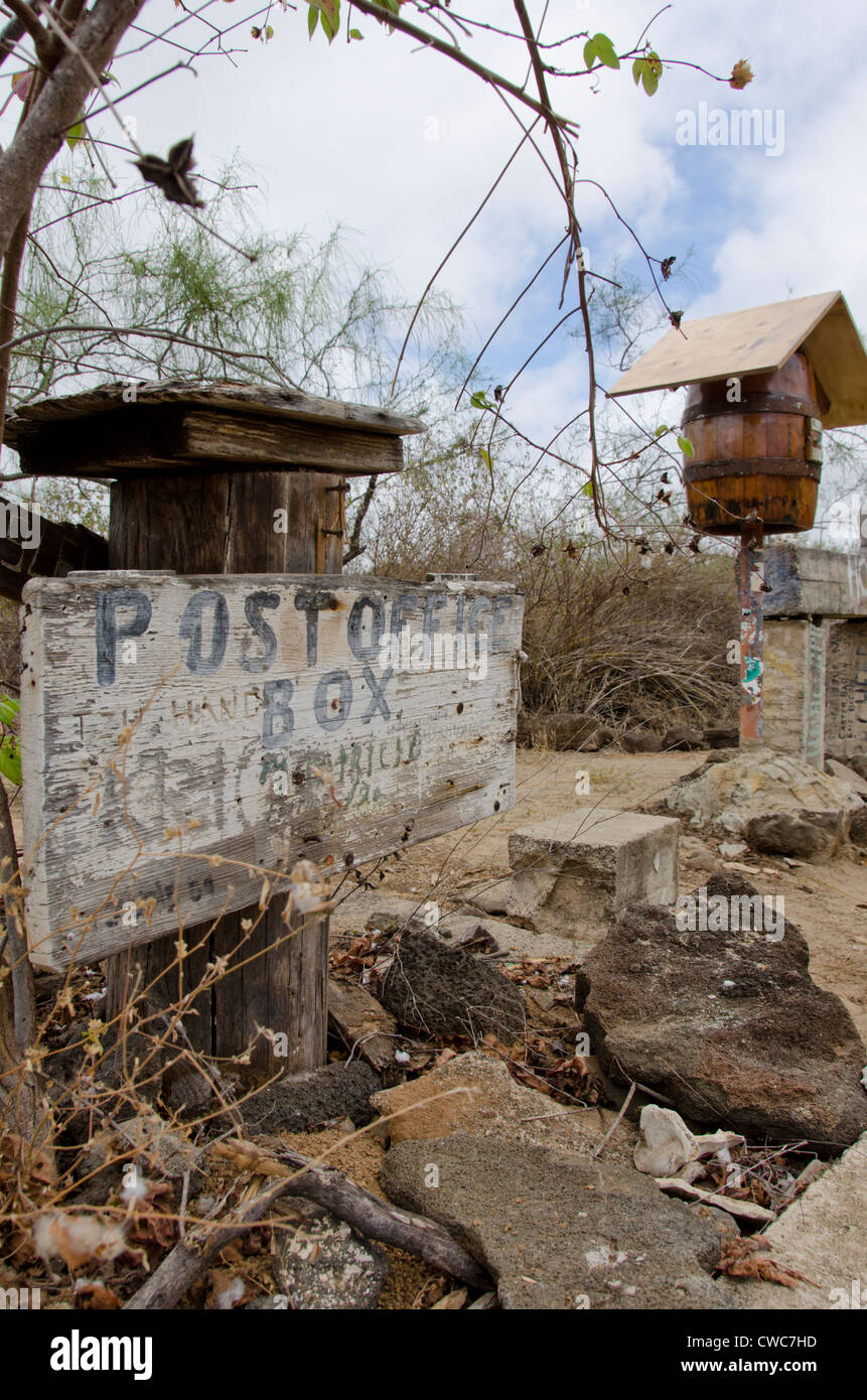 Ecuador, Galapagos, Floreana, Post Office Bay. Historic post office ...
