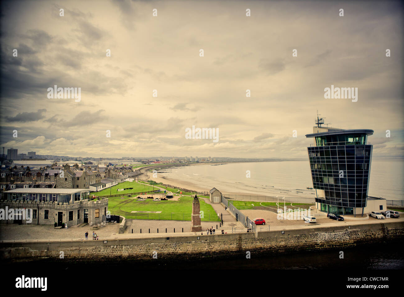 View of the Aberdeen Harbour control tower, taken as the ferry leaves ...