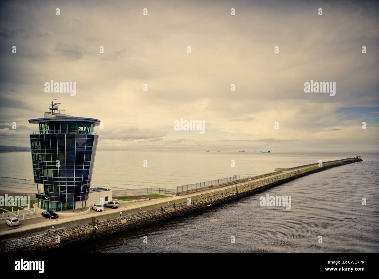 View of the Aberdeen Harbour control tower, taken as the ferry leaves ...