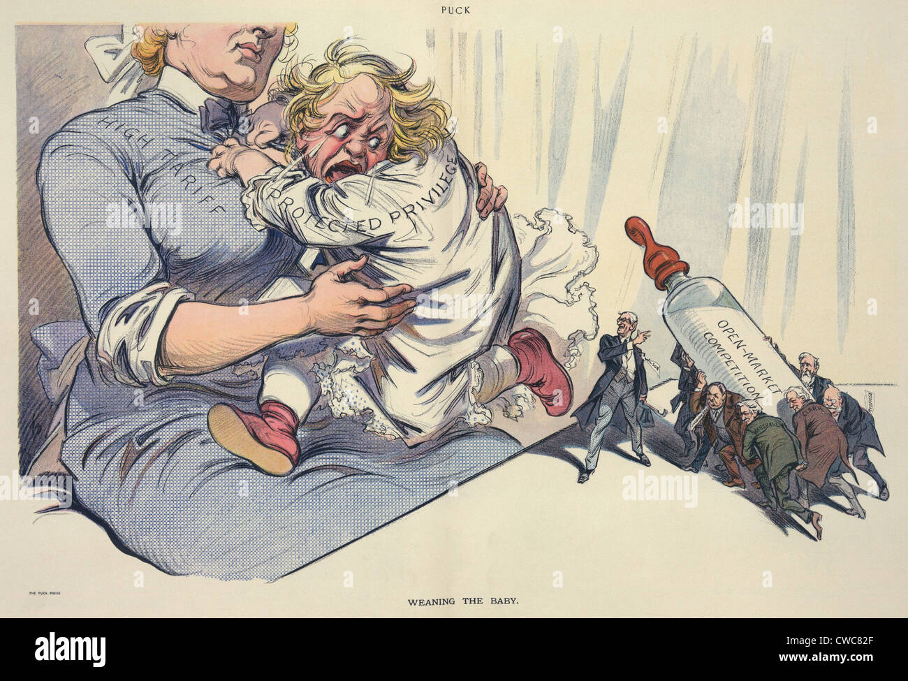 WEANING THE BABY. Cartoon of an infant labeled 'Protected Privilege ...