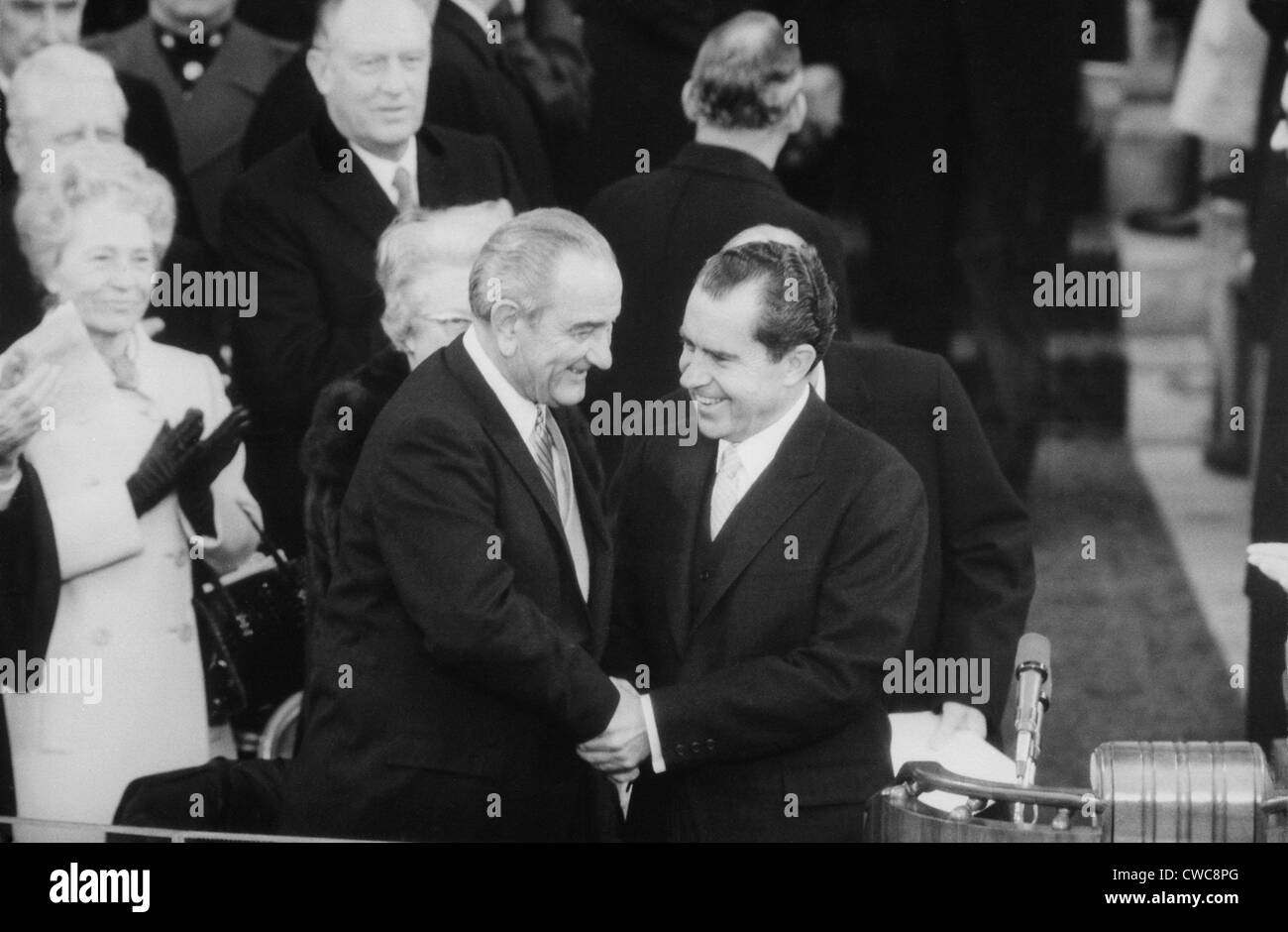 President Lyndon Johnson warmly shakes hands with President-elect ...
