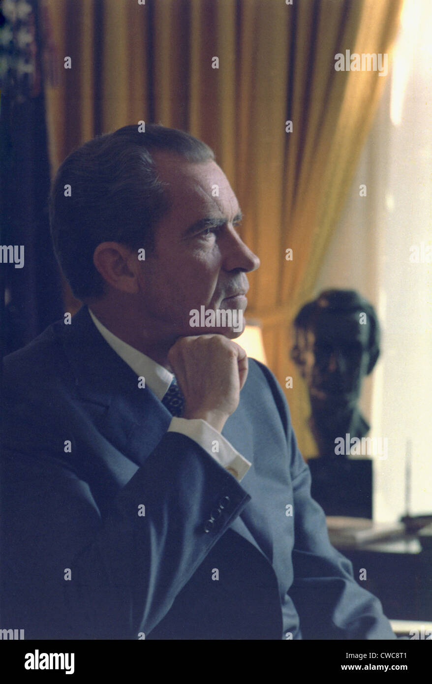 President Richard Nixon in a self-consciously posed official portrait ...