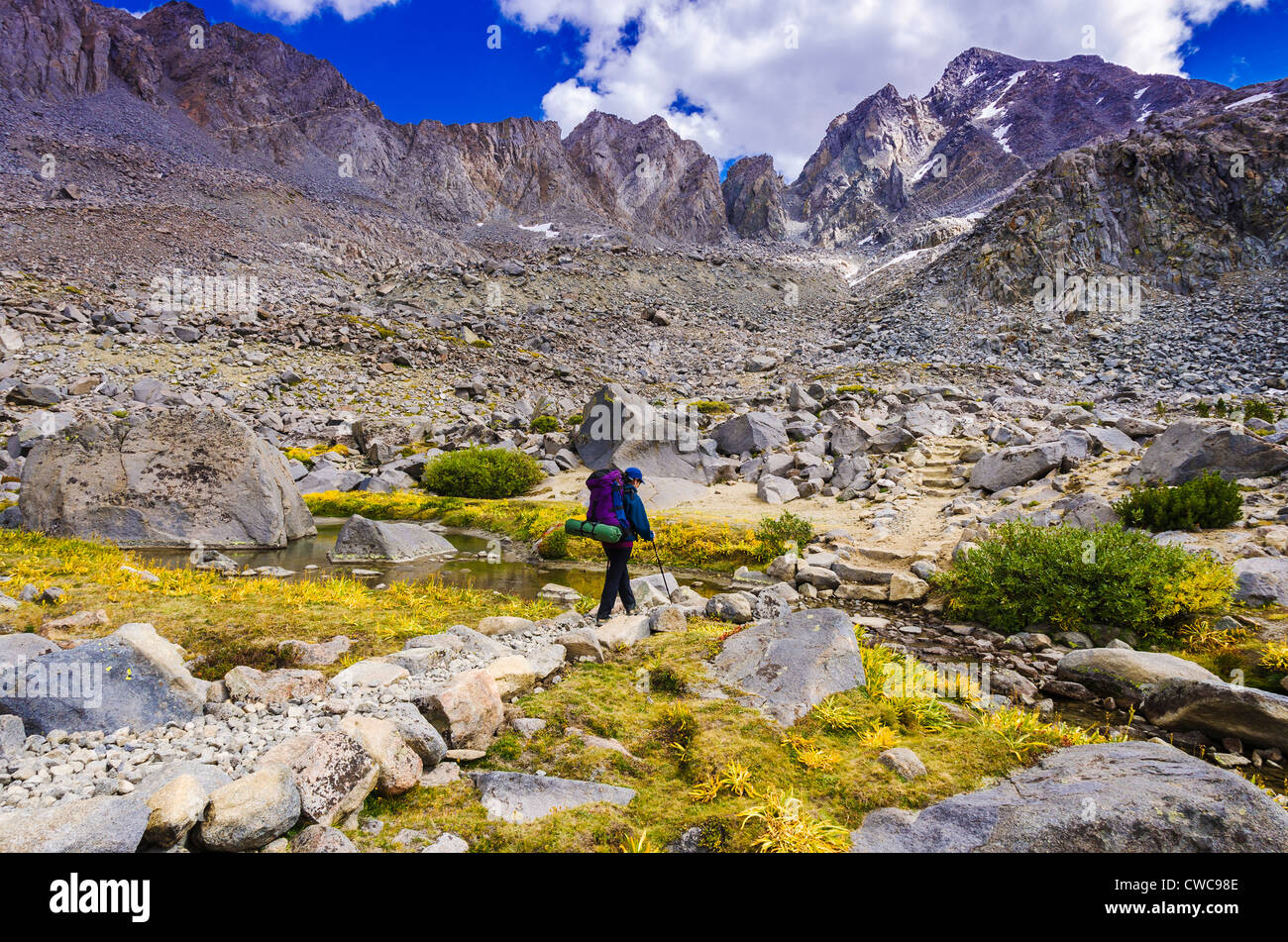 Backpacker on the Bishop Pass Trail, John Muir Wilderness, Sierra ...