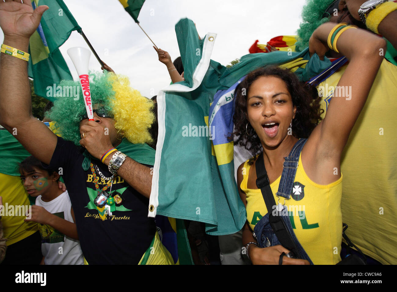Soccer fans World Cup 2006: Cheering Brazilians with national flag ...
