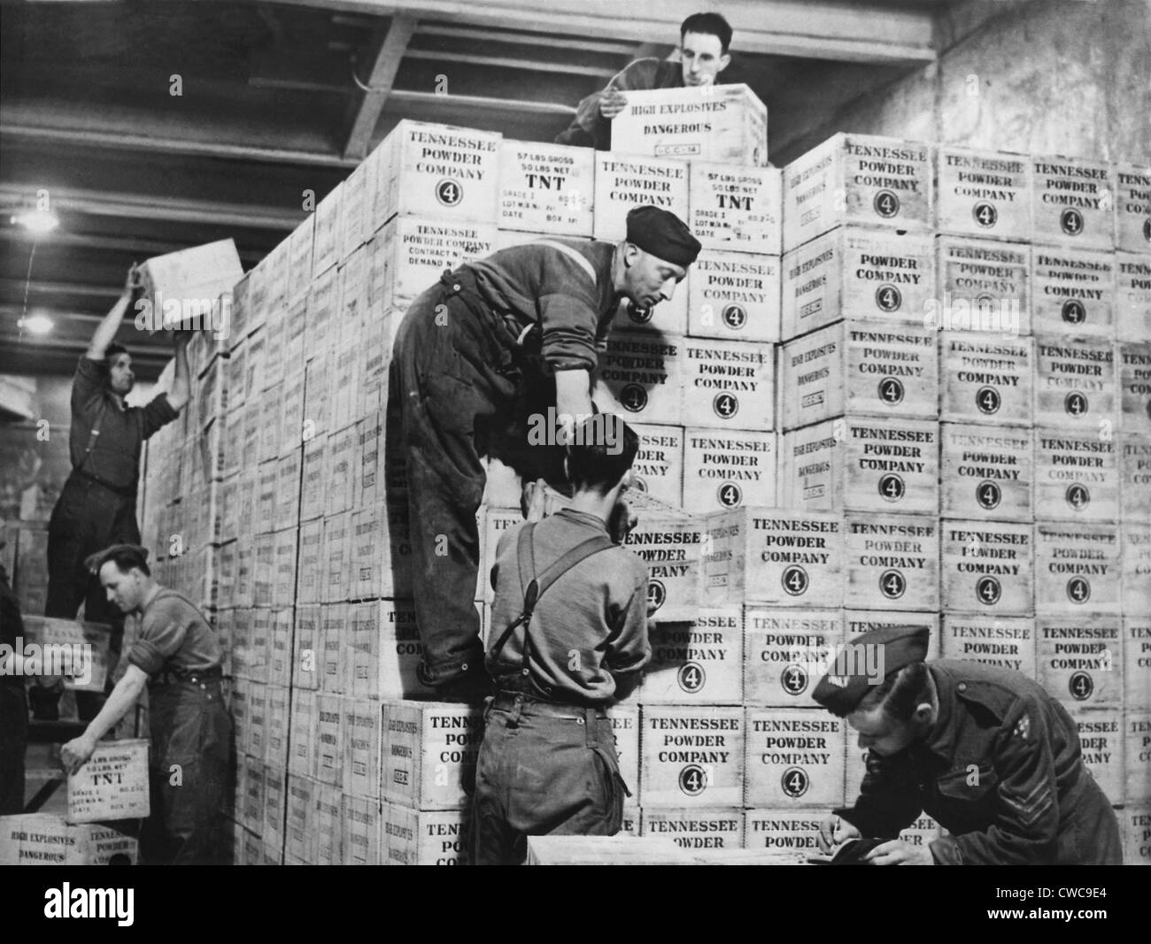 Lend Lease war materials for England. Cases of TNT gunpowder from the ...