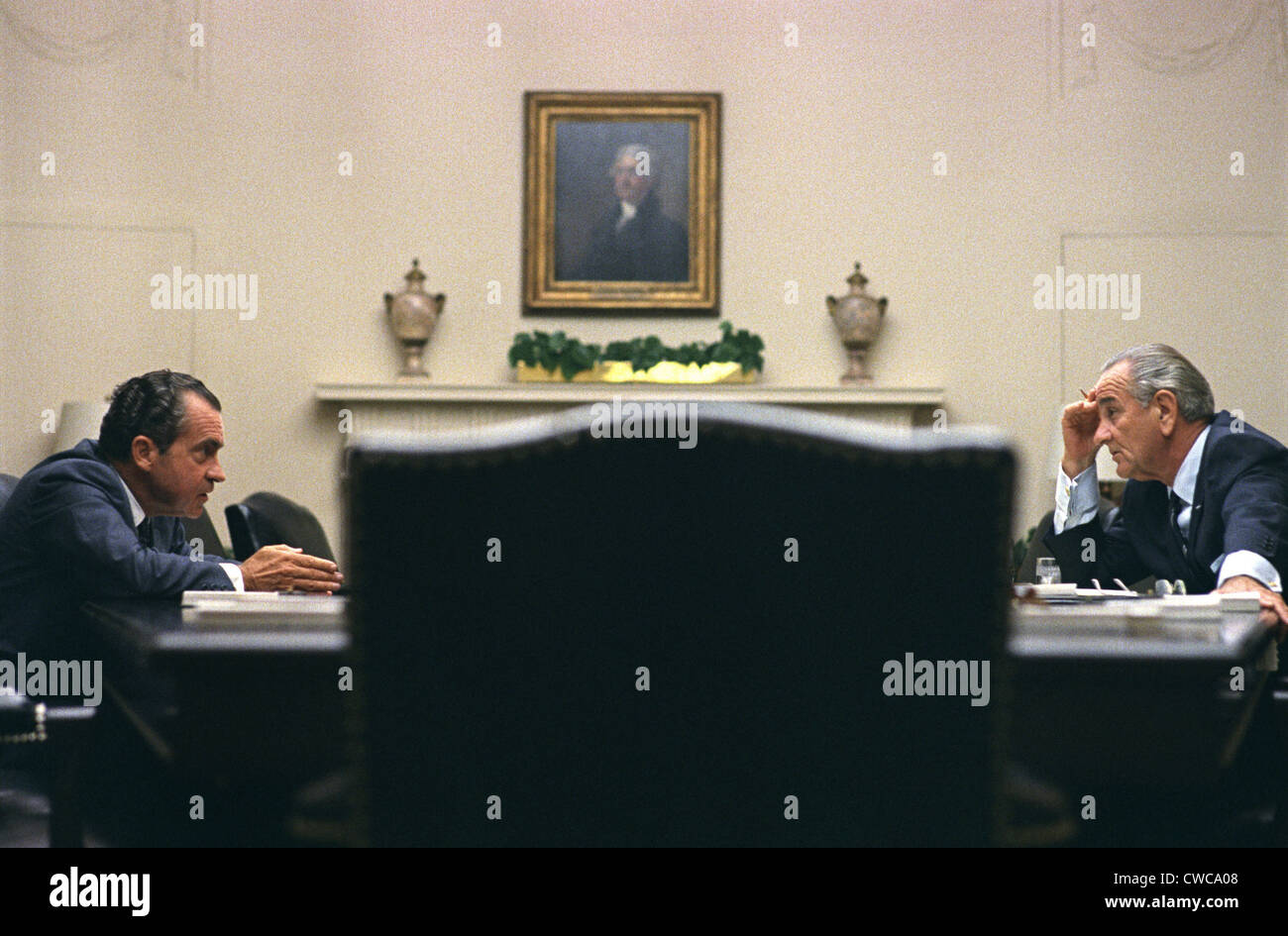 President Lyndon Johnson meets with Richard Nixon during the 1968 ...