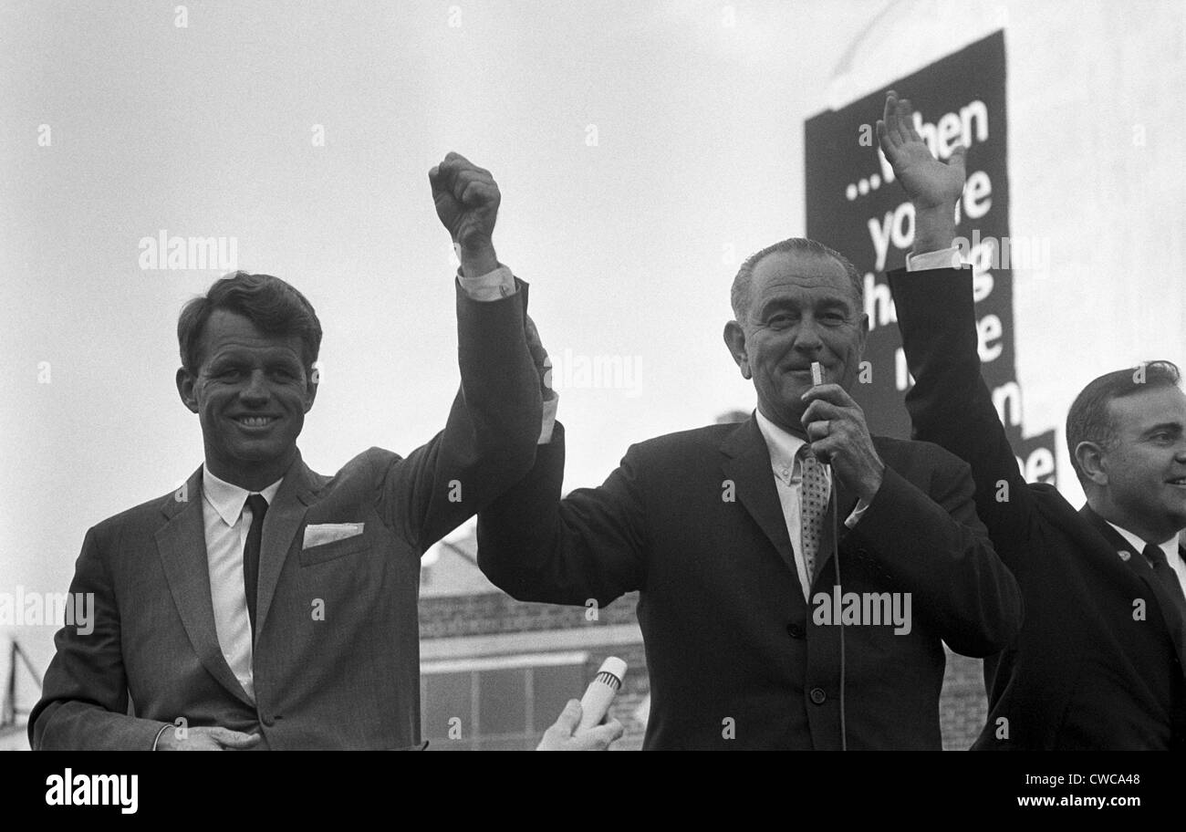 Robert Kennedy and President Lyndon Johnson campaign together in ...