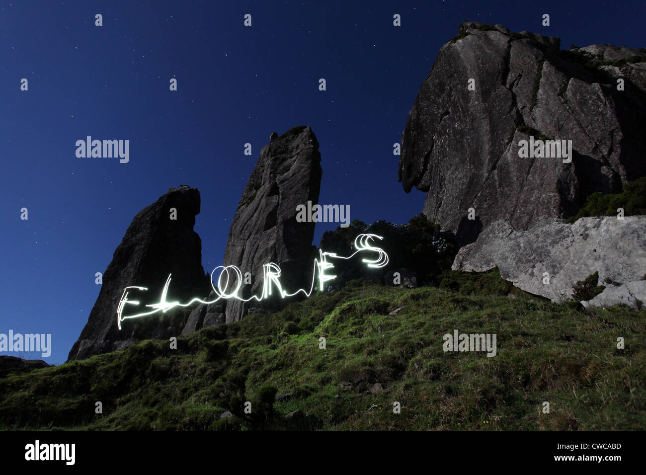 Torch light trails write Flores letters by Rocha dos Frades, Flores ...