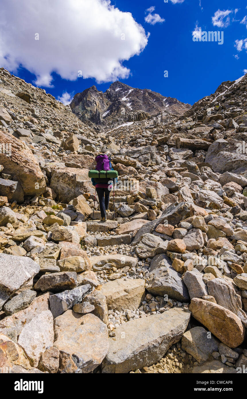 Backpacker on the Bishop Pass Trail, John Muir Wilderness, Sierra ...