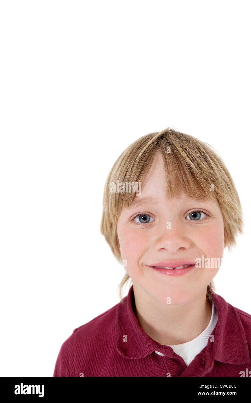 Close-up portrait of a school boy over white background Stock Photo - Alamy