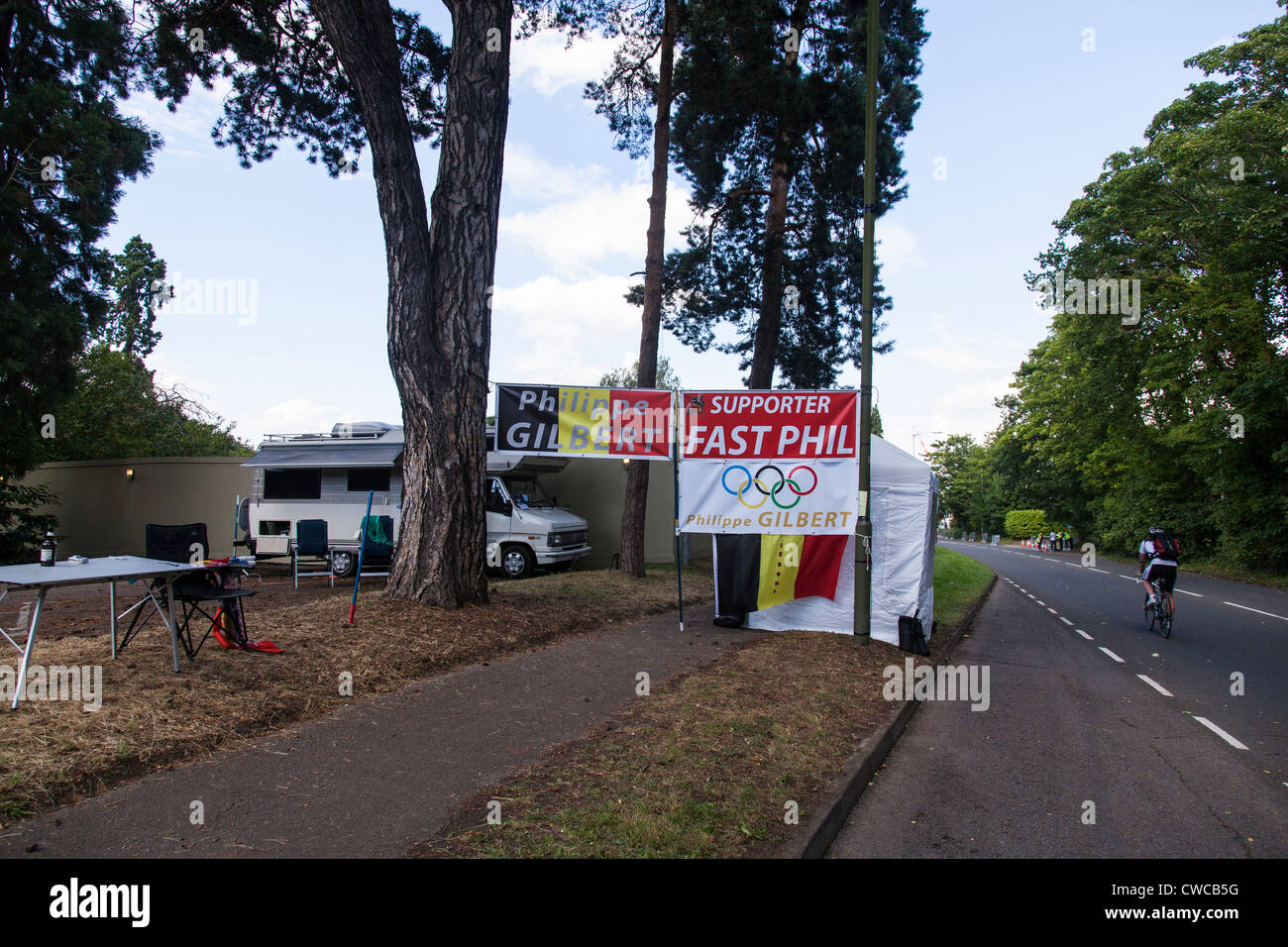 Banners and flags in support of Philippe Gilbert riding in the Olympic ...