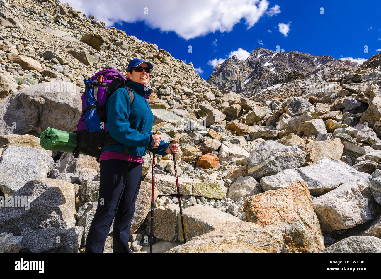 Backpacker on the Bishop Pass Trail, John Muir Wilderness, Sierra ...