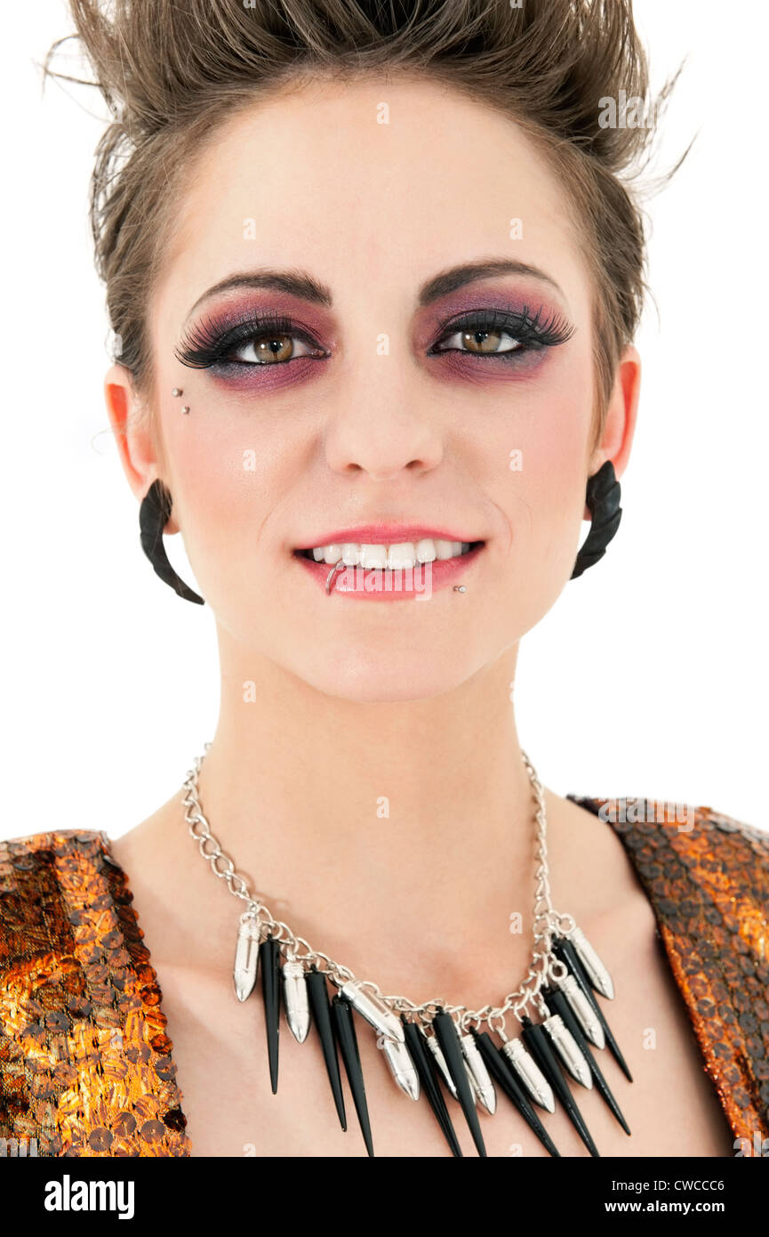 Portrait of beautiful young punk woman over white background Stock ...