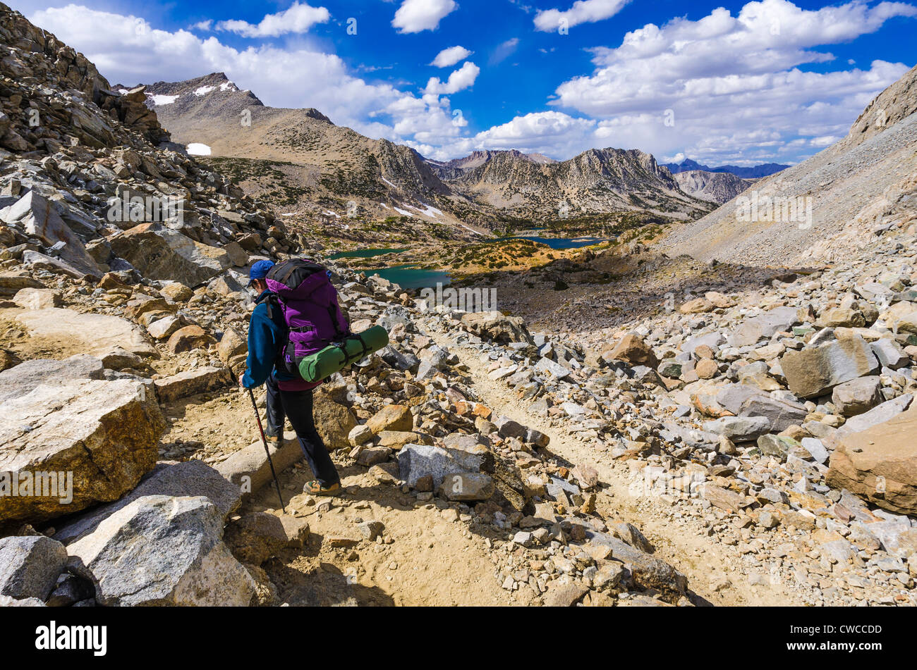 Backpacker on the Bishop Pass Trail, John Muir Wilderness, Sierra ...