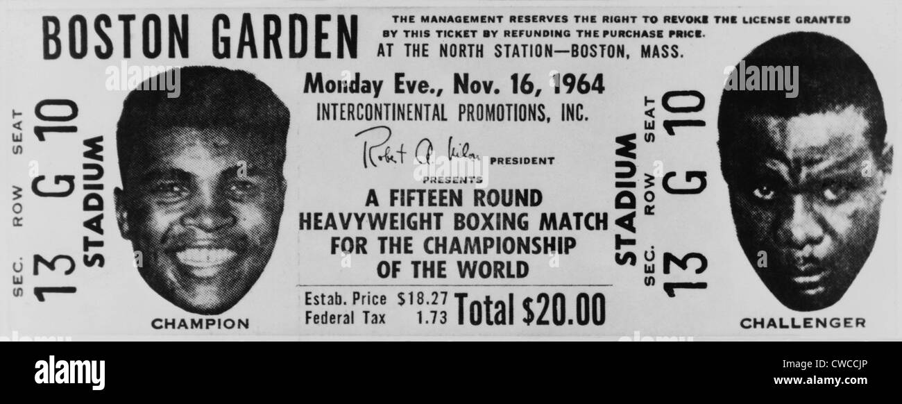Ticket to world championship boxing match at Boston Garden between ...